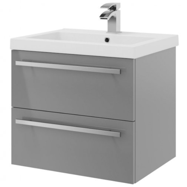 600mm Wall Mounted 2 Drawer Unit & Mid Depth Ceramic Basin